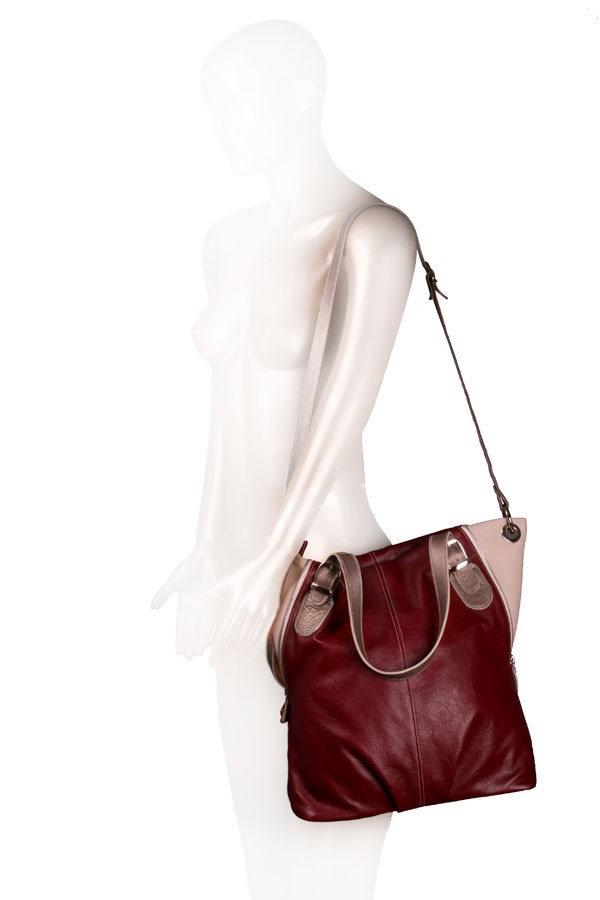 Geanta din piele naturala visina putreda