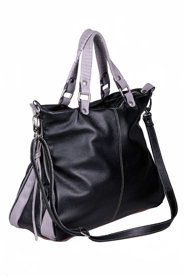 Genti de dama din piele naturala lila cu negru